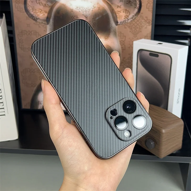 Luxury-Electroplated-Carbon-Fiber-Phone-Case-For-iPhone-12-13-14-15-Pro ...