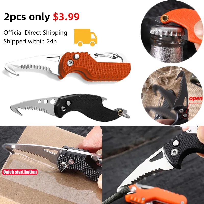 Portable Multifunctional Knife Stainless Serrated Hook Open Express ...
