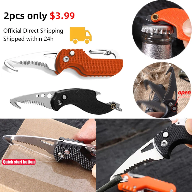 Portable Multifunctional Knife Stainless Serrated Hook Open Express ...