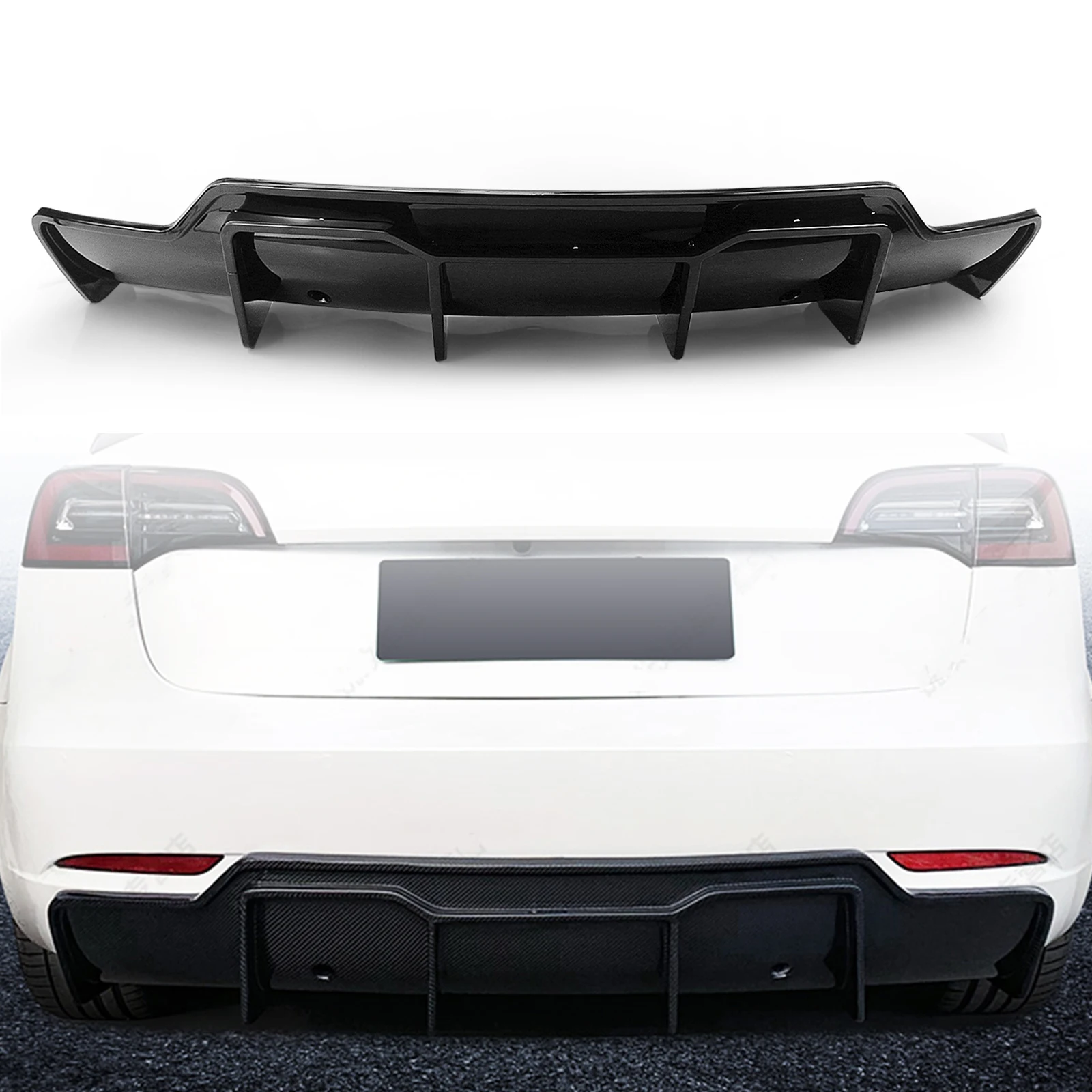Glossy-Black-Car-Rear-Diffuser-Bumper-Lip-Exhaust-Spoiler-Lower-Plate ...