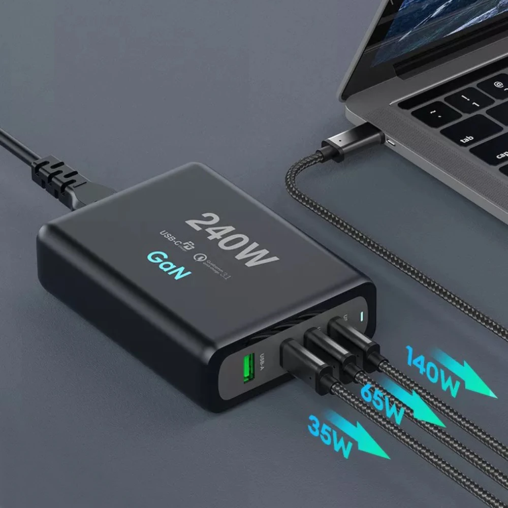 240W GaN 2 Pro 충전기 USB-C 전원 어댑터, 4 포트 PD 140W 100W PPS 65W QC 맥북 프로 아이패드 아이폰 14 13 갤럭시 샤오미 화웨이용