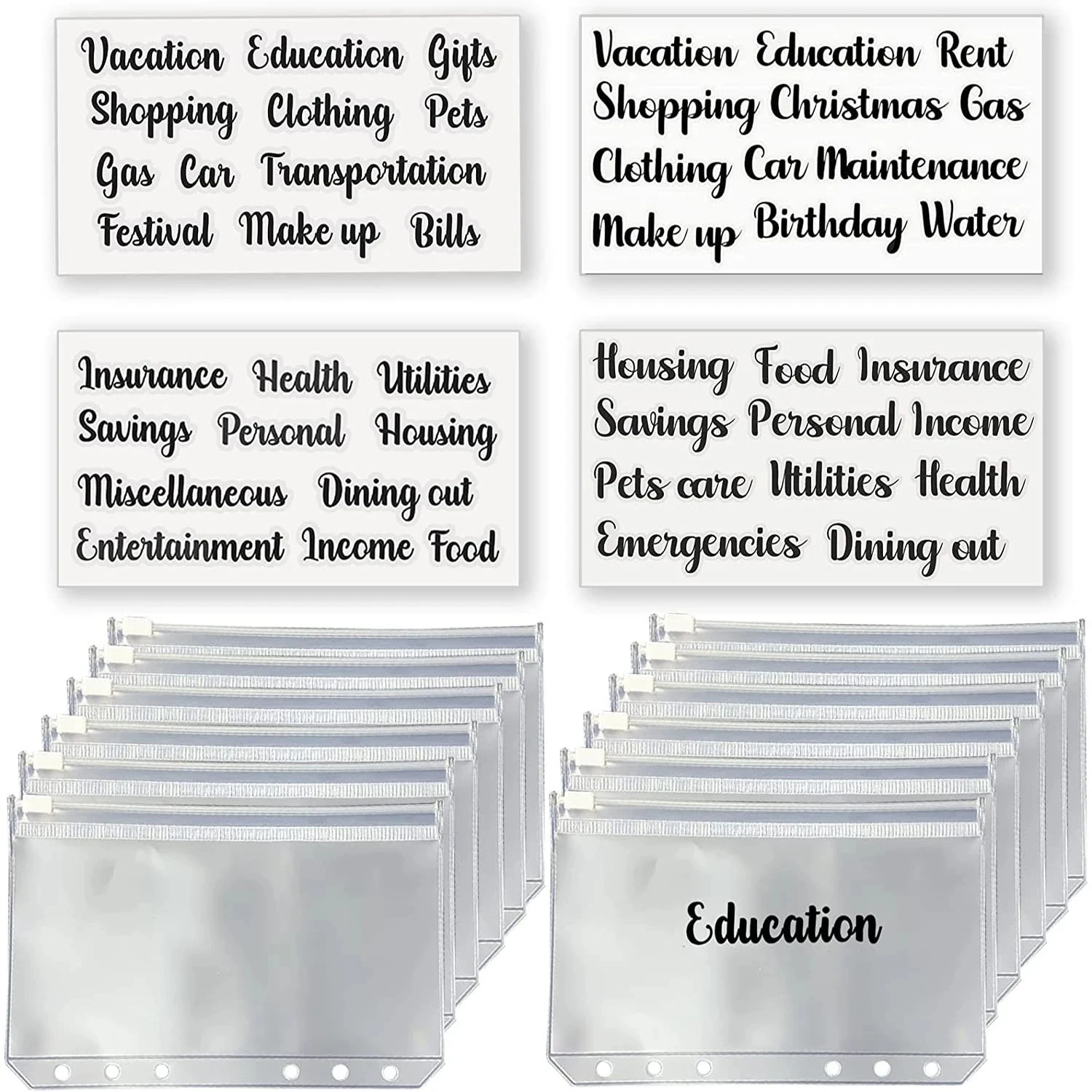 57 Pieces Cash Envelopes Labels Stickers A6 Binder Pockets Zipper for ...