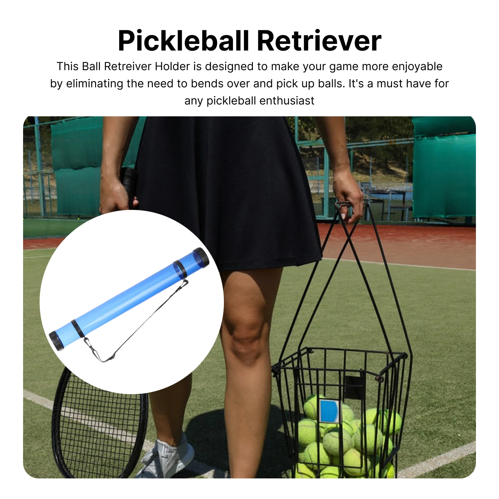 Pickleball Tennis Pickup Tube Ball Retriever Picker Gym Pick up Tool ...