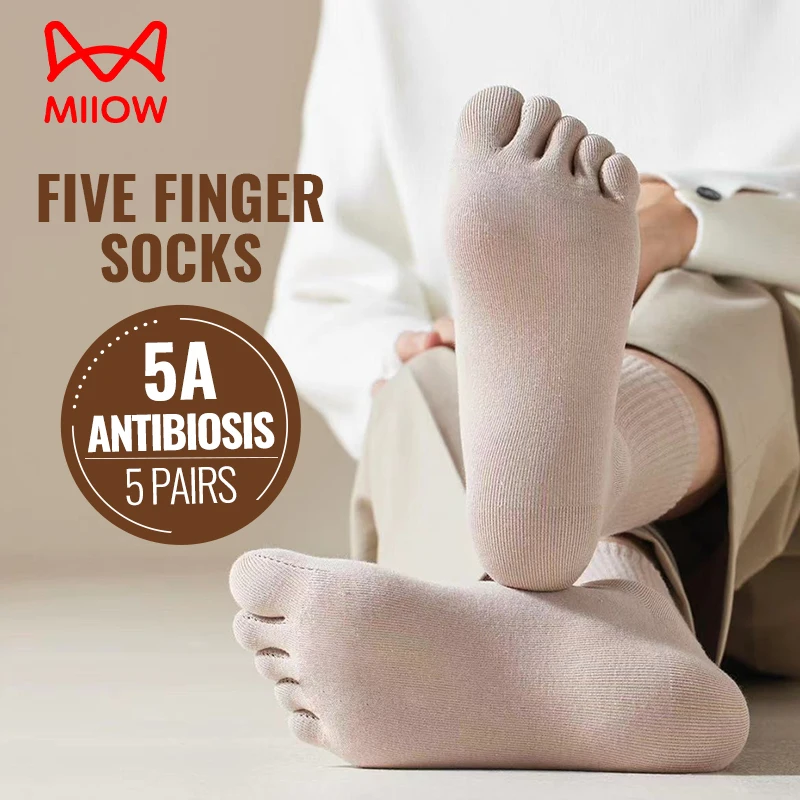 MiiOW-5Pairs-Men-Sports-Split-Toe-Stocking-Lycra-Band-Deodorant-Antibacterial-Five-Finger-Long ...