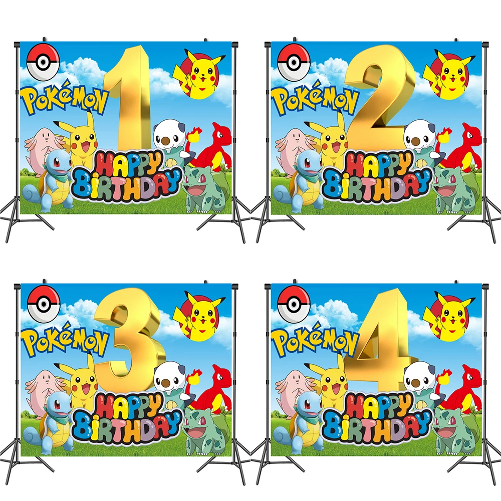 Pokemon Birthday Number 1 2 3 4 5 6 7 8 9 Party Backdrop Anime Pikachu ...