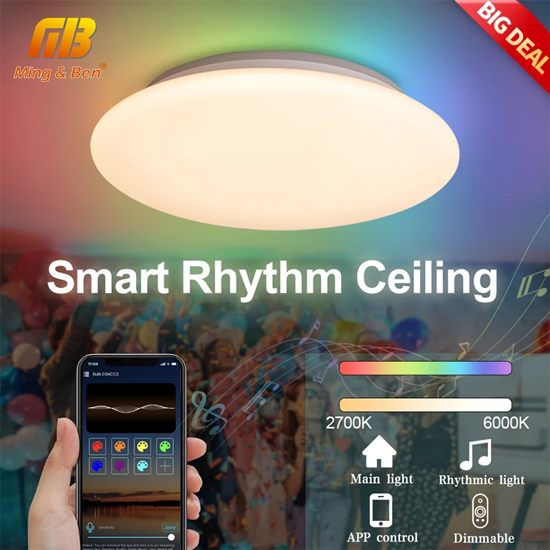 Smart Rgb Ceiling Lamp Ac120v 220v Rhythm Lustre Led Lights Wifi App ...