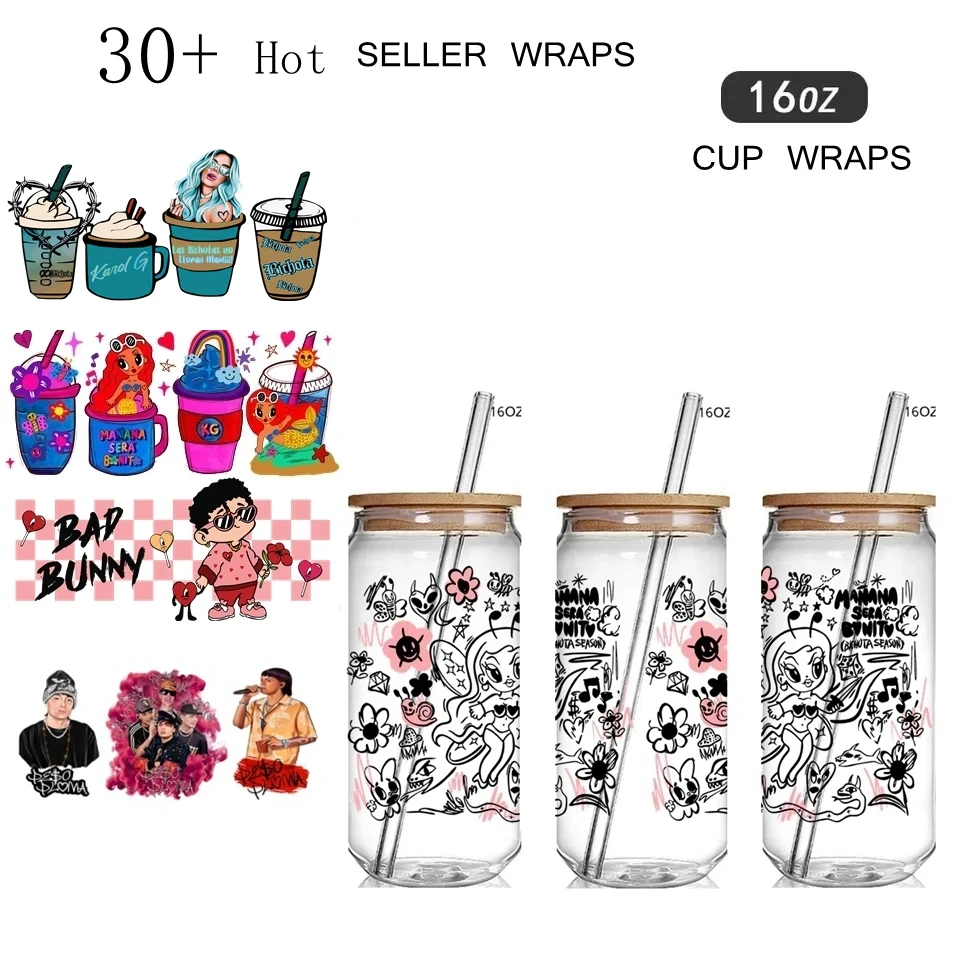 Singer-Karol-G-Pink-hair-Ma-ana-16oz-3D-UV-DTF-Libbey-Cup-Wraps ...