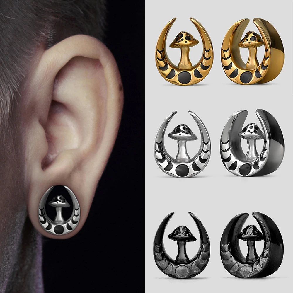 1PC-Stainless-Steel-Mushroom-Ear-Tunnels-U-Shape-Ear-Gauges-Ear-Weights ...
