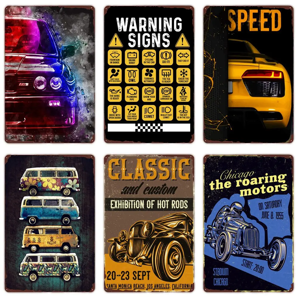 Vintage-Classic-Car-Metal-Tin-Sign-Hot-Rod-Racing-Sign-Bus-Truck-Retro ...