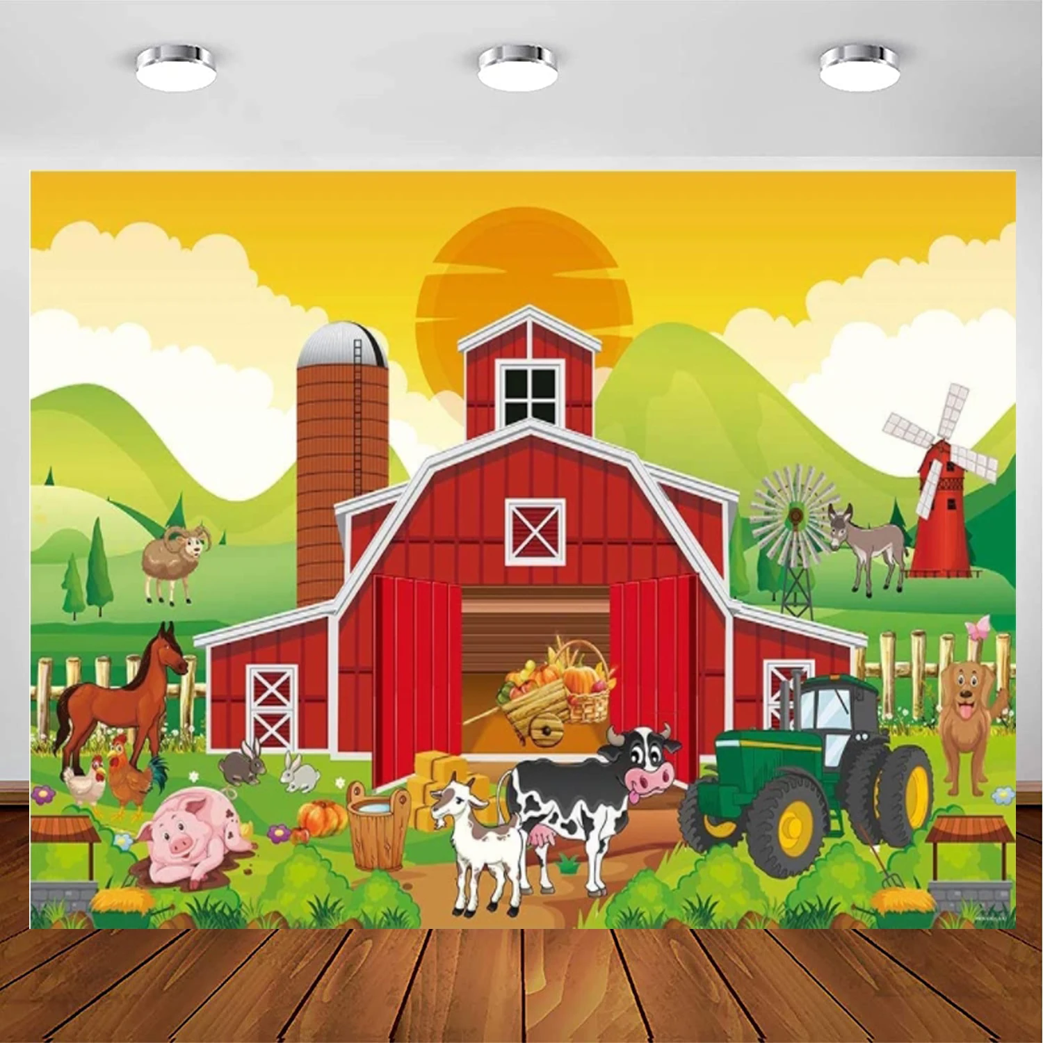 Cartoon Red Farm Animals Photography Backdrop Kids 1st First Birthday ...