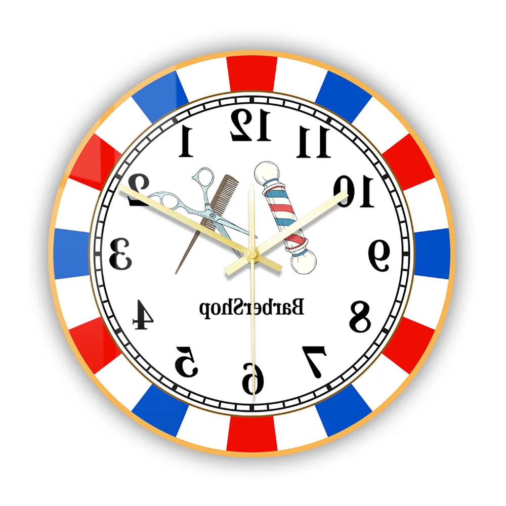 Reverse Mirror Barber Shop Wall Clock Hairstylist Business Decor Hair ...