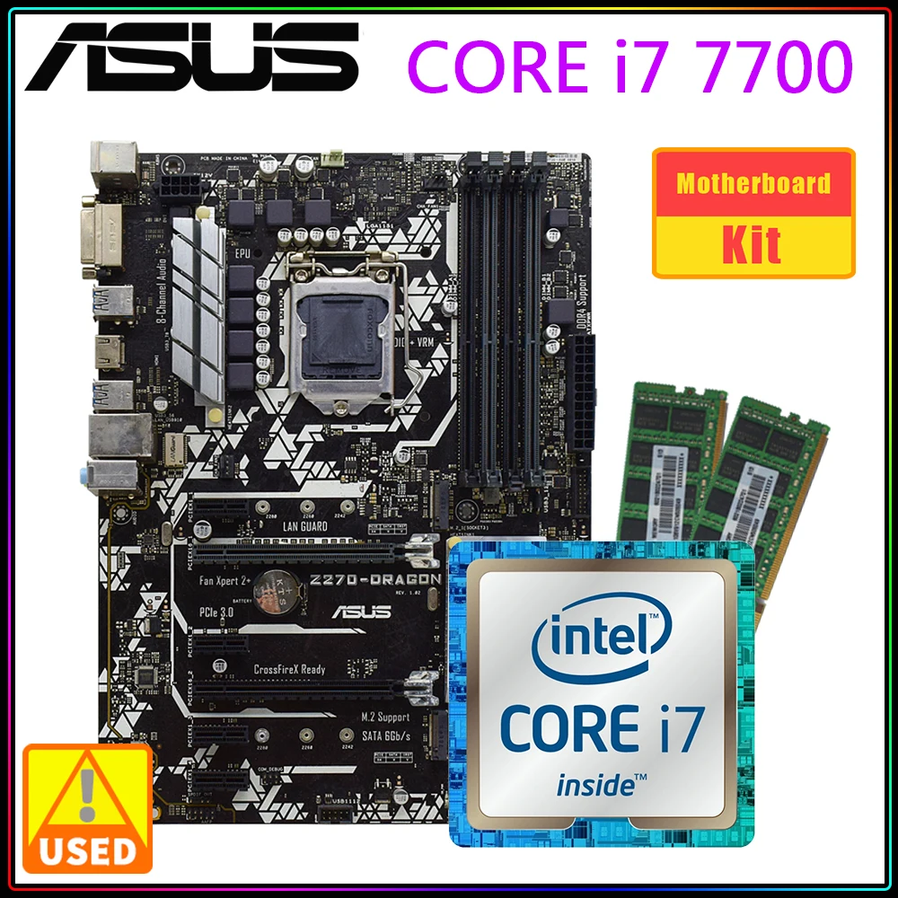 ASUS Kit de placa base Z270 DRAGON con procesador Core I7 7700, CPU DDR4, 8G x 2, LGA 1151 ...