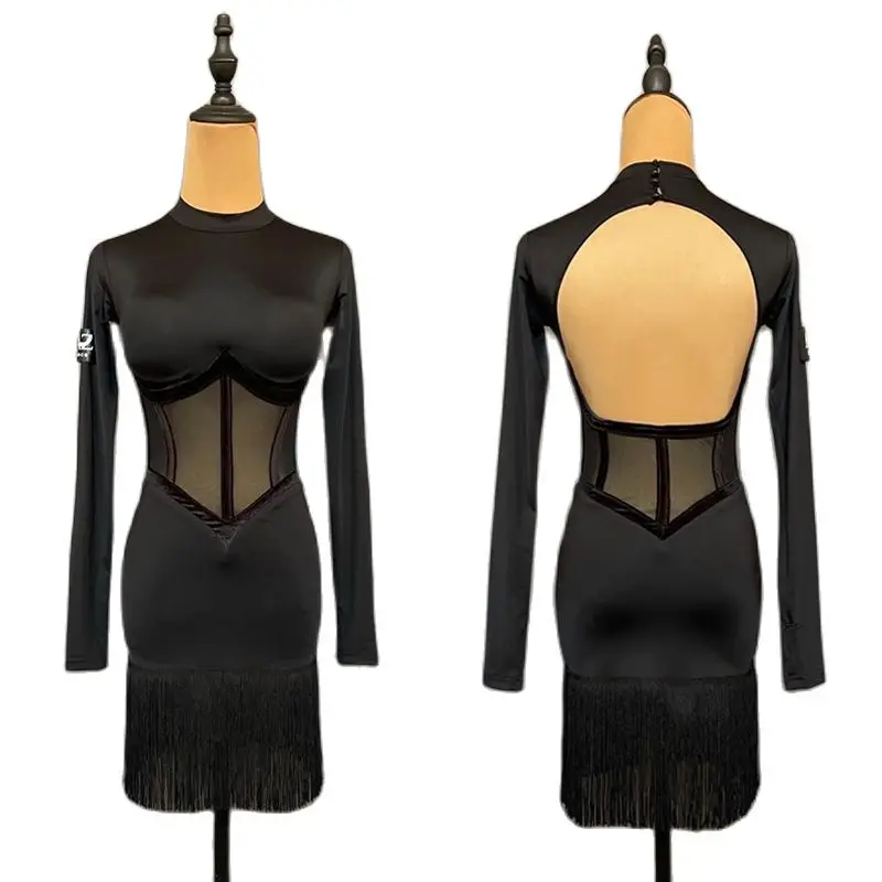 Fringe-Latin-Dress-Women-Sexy-Stage-Costume-Mesh-Samba-Clothing-Salsa ...