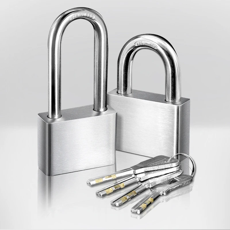 304 Stainless Steel Padlock 4 Key Heavy Duty Solid Lock Portable Door ...