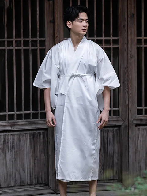Men's Kimono Inside Wear Unisex 100% Cotton Breathable Skin-Friendly Underwear White Shirt ...