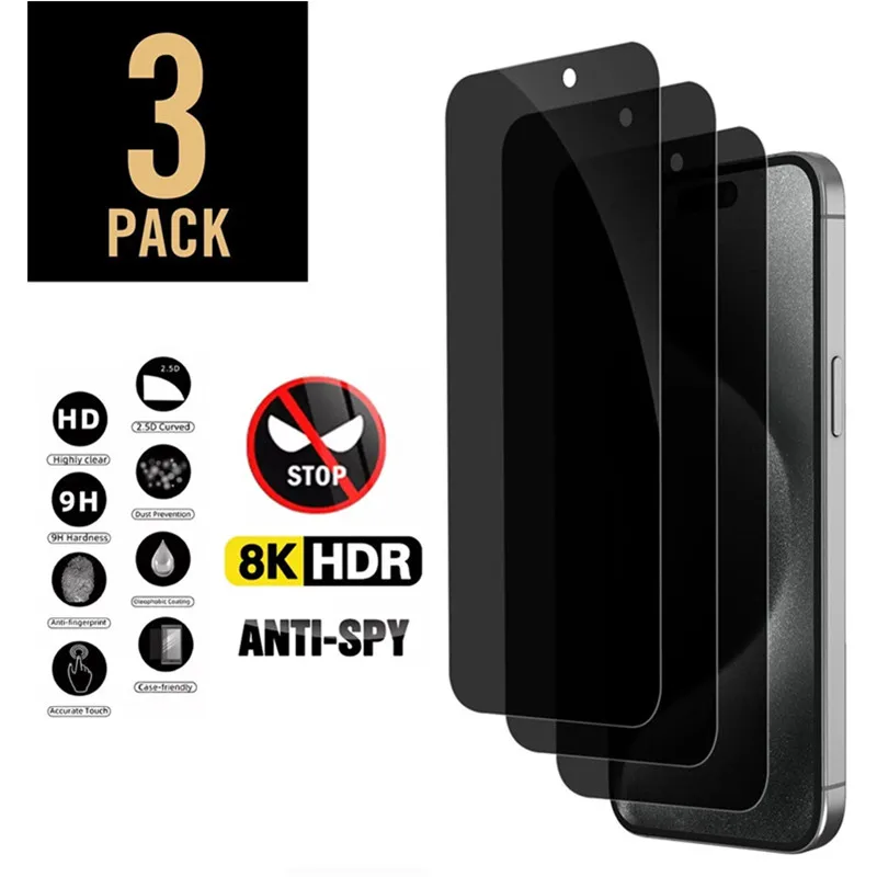 3PCS Privacy Tempered Glass Screen Protector for IPhone 16 15 14 13 11 ...