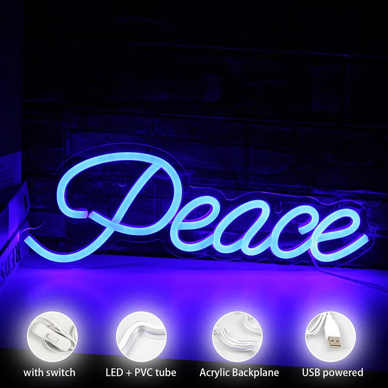 Neon Blue Peace Sign
