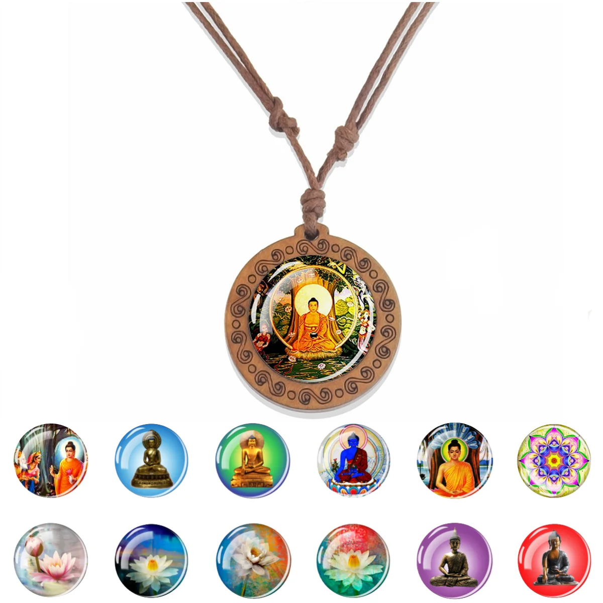 Buddhist Bon Pendants Lotus Faith Buddha Image Glass Dome Necklace ...
