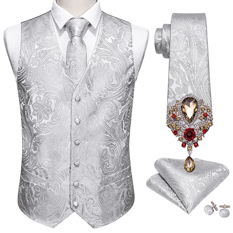 5 Pçs Designer Masculino Terno De Casamento Colete Prata Paisley ...