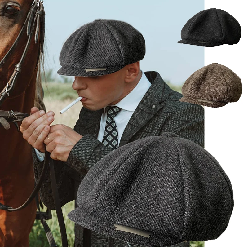 Newsboy-Caps-With-Blade-Fashion-Men-Wool-Blend-Flat-Cap-Peaky-Blinders ...