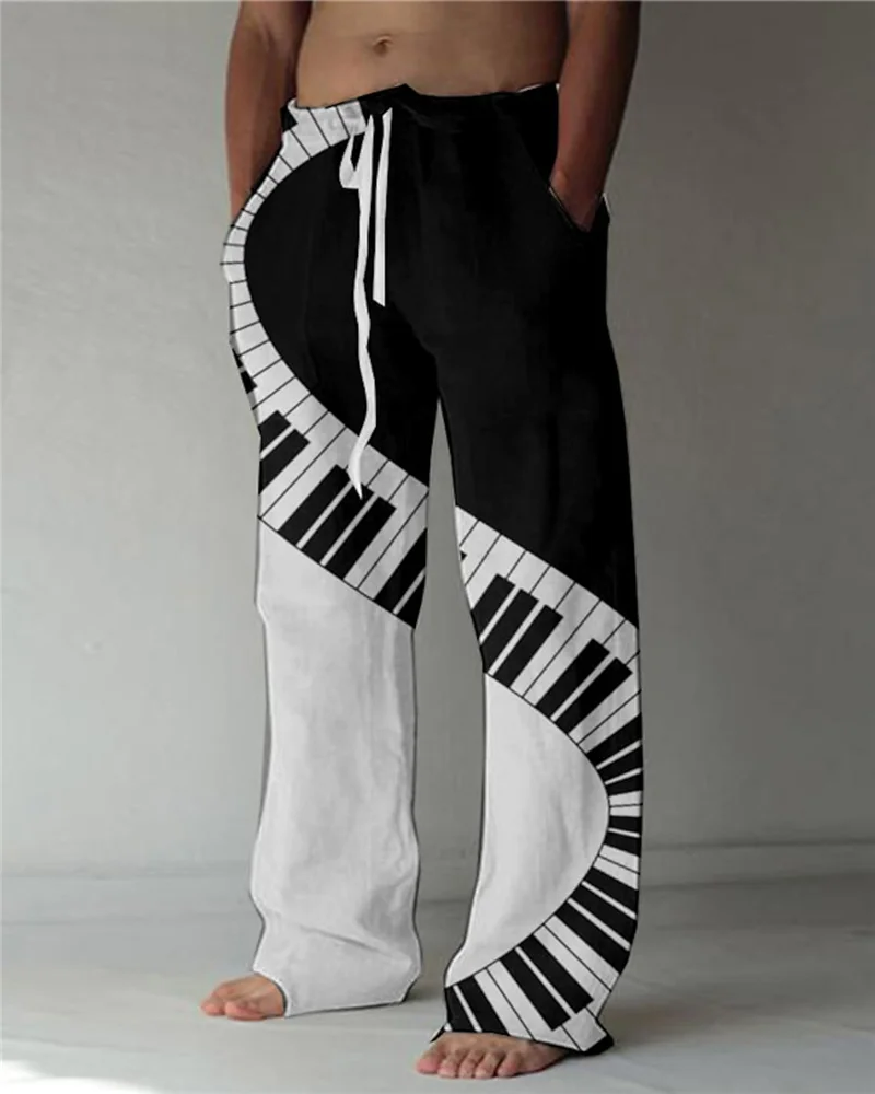 Men-s-Musical-Straight-Trousers-3D-Print-Elastic-Drawstring-Design ...