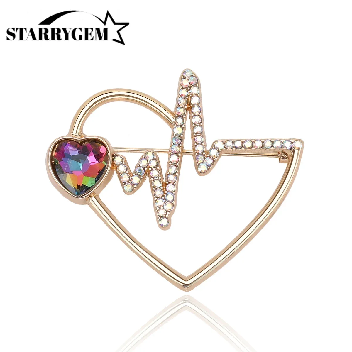 Enamel-Heart-Brooches-for-Women-Unisex-Rhinestone-EKG-Pins-Office-Party ...