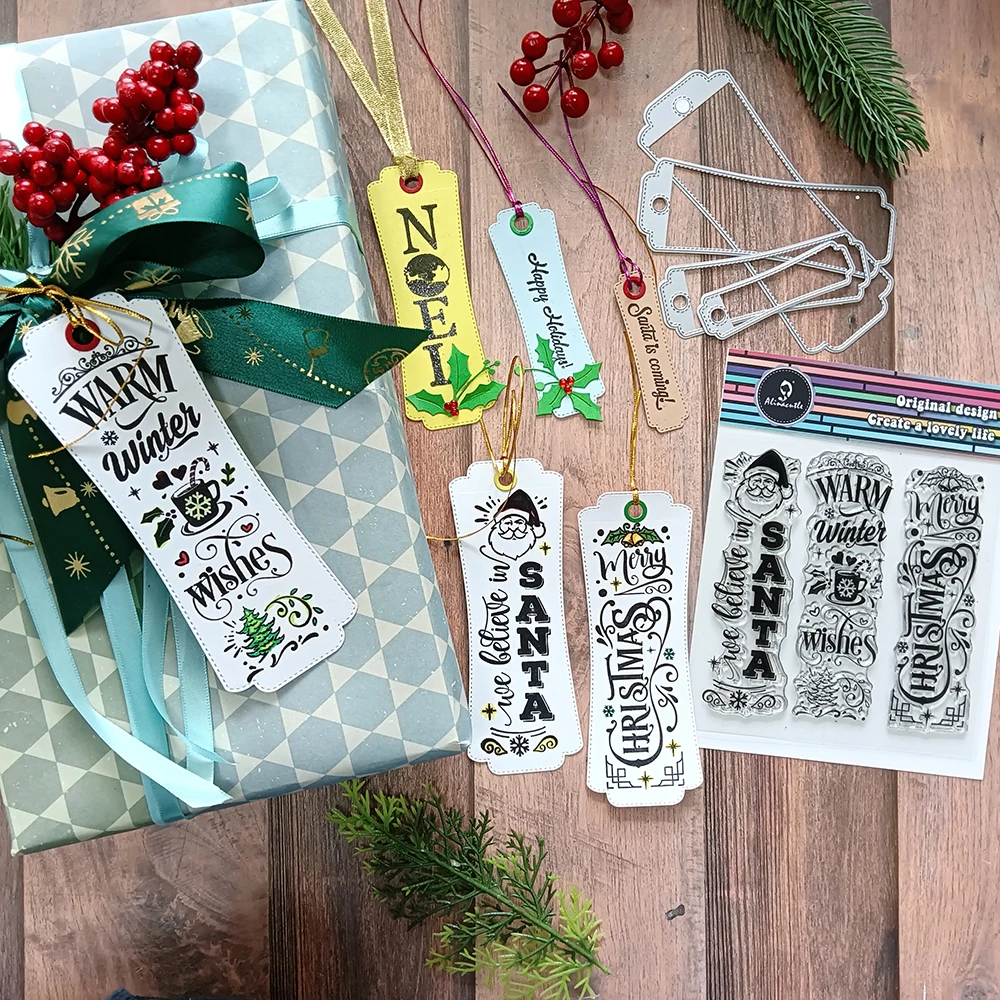 Metal Cutting Dies Cut 3Pcs Tag Etached Die Christmas Clear Stamps ...