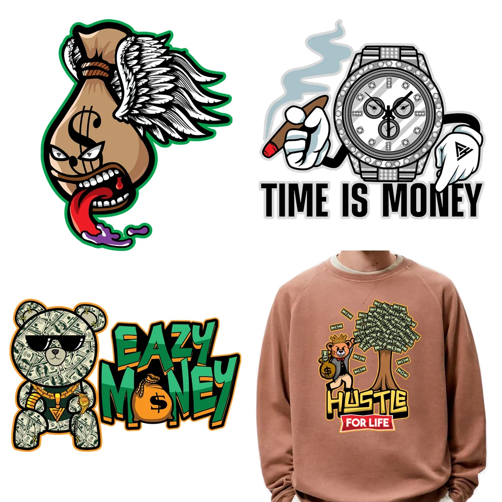 Hustle Bear Cartoon Character DTF Printing Iron On Decals Heat ...