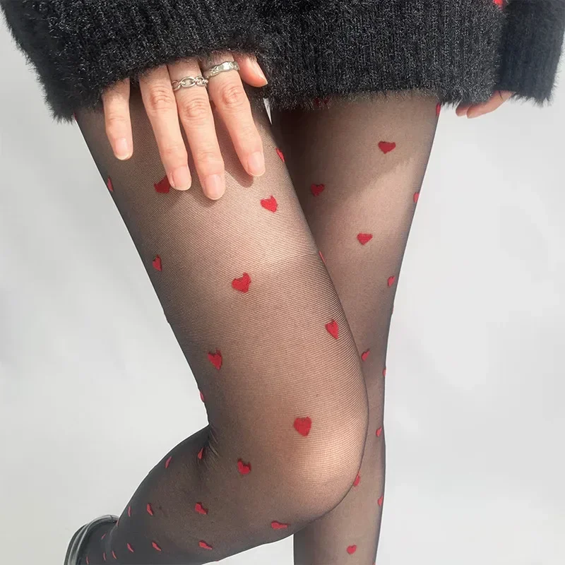 Exquisite Red Heart Print Silk Stockings Sweet Girls Christmas Gifts ...