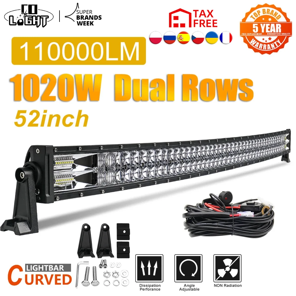 Co Light 52“ Led Light Bar 1020w Led Work Lights 12v 24v Spot Flood ...