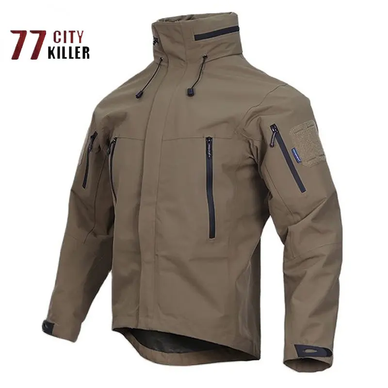 Men's Military Tactical Waterproof Jacket Hooded Multi-pocket Zipper ...