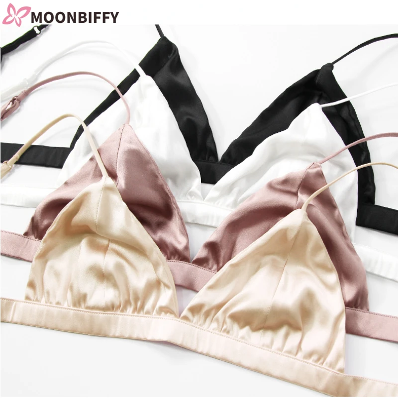 Women French Non-steel Ring Mulberry Silk Bra Thin Breathable Triangle ...