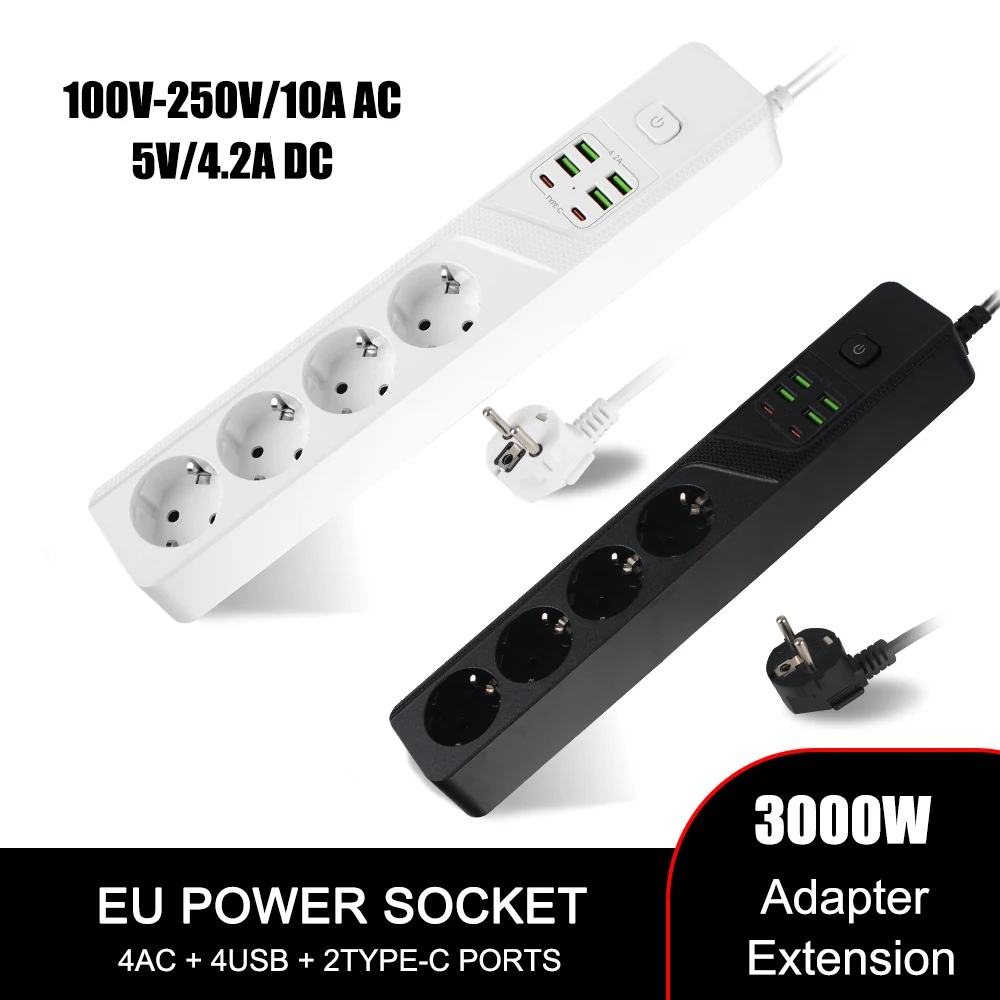 EU Plug Power Socket 100V-250V 10A 3000W Office Socket Expansion Board ...