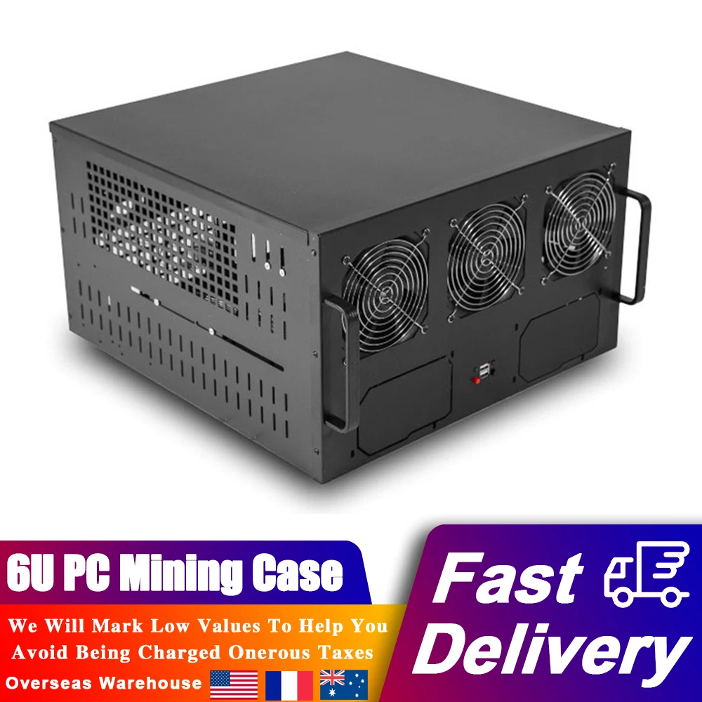 6u Btc Pc Mining Case 6/8 Gpu Atx Motherboard Chassis Dual Power Supply ...
