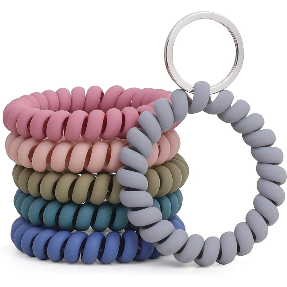 Spiral-Stretch-Elastic-Rope-Keychain-Telephone-Line-Key-Holder-Cord ...
