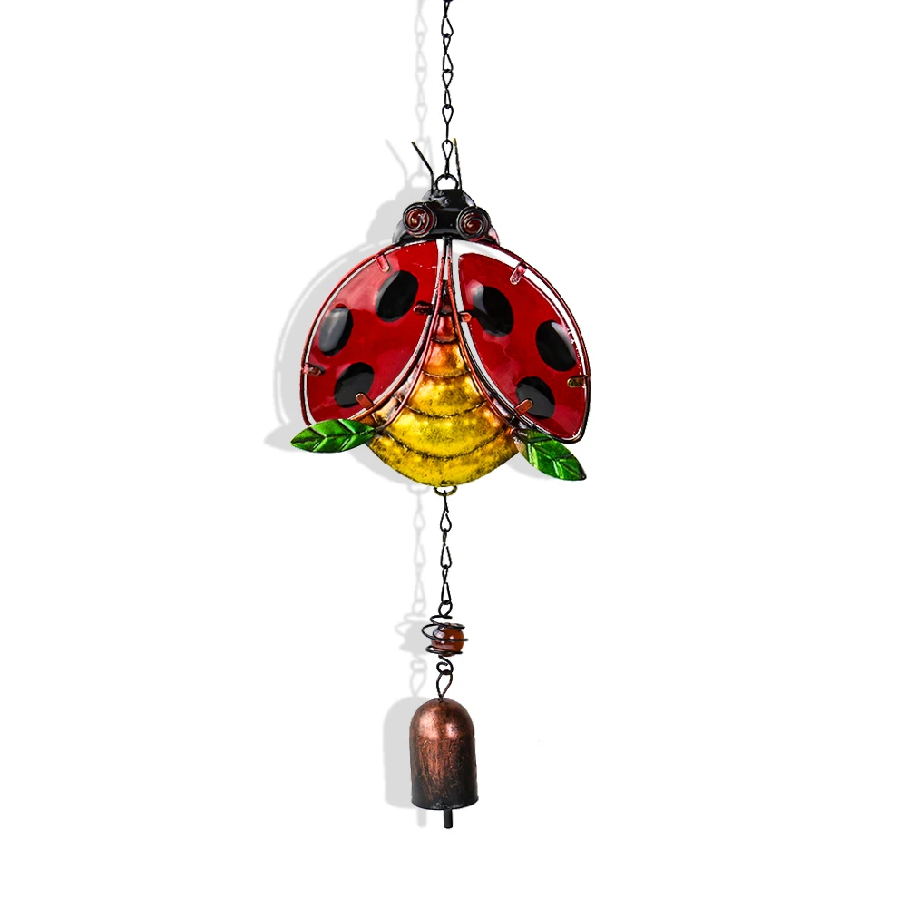 Iron Glass Ladybug Wind Chime Pendant Creative Metal Painted Bell ...