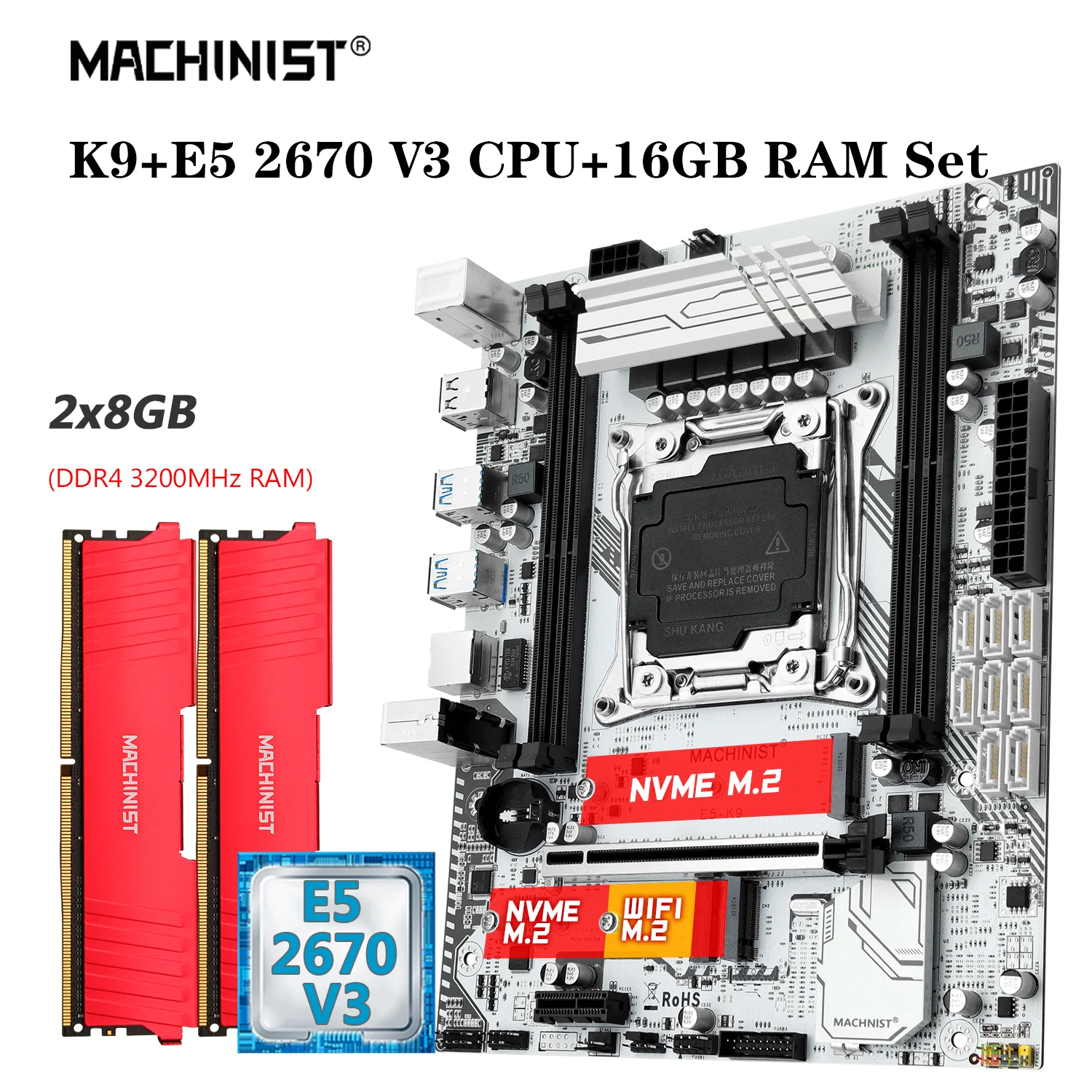 K9 Machinist X99 Motherboard Combo Lga 2011 3 Xeon E5 2670 V3 Cpu Kit