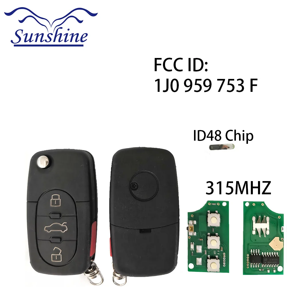 Sunshine 4BT Remote Key for V-W/VolksWagen 1J0 959 753 F 315MHZ ID48 ...