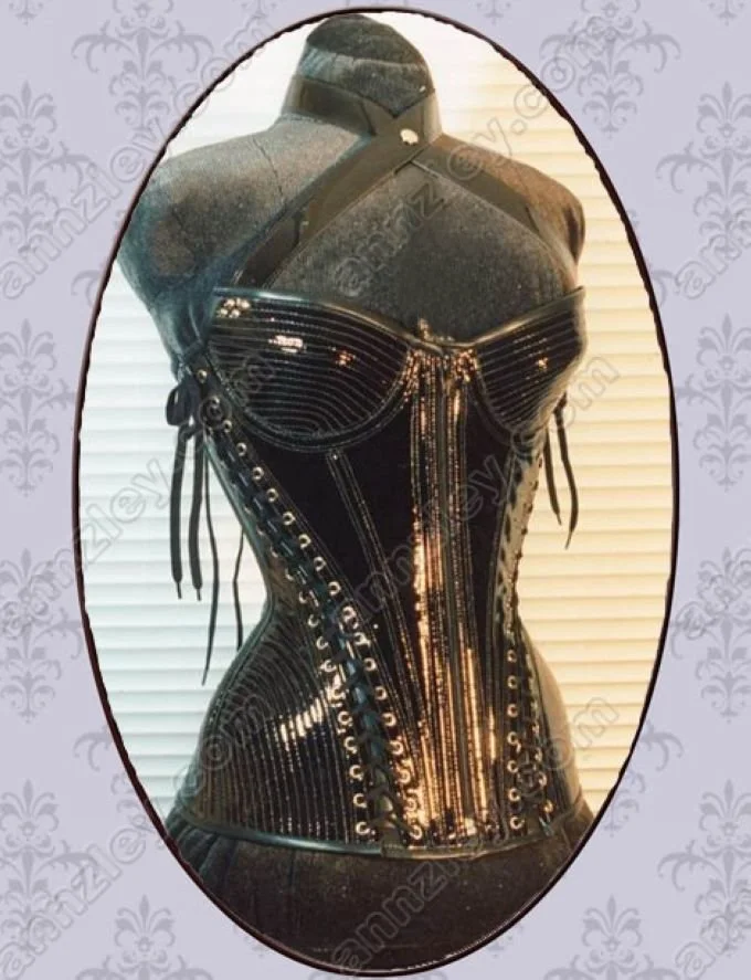 Ladies-Shining-Black-Patent-Leather-Corset-Side-Back-Lacing-Strap ...