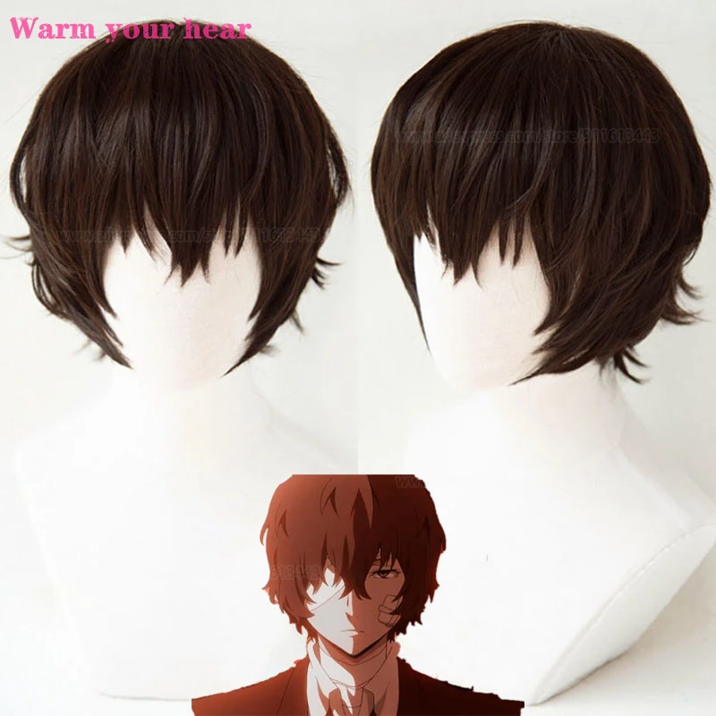 Hot Anime Bungo Stray Dogs Cosplay Dazai Osamu Wig Dark Brown Short ...