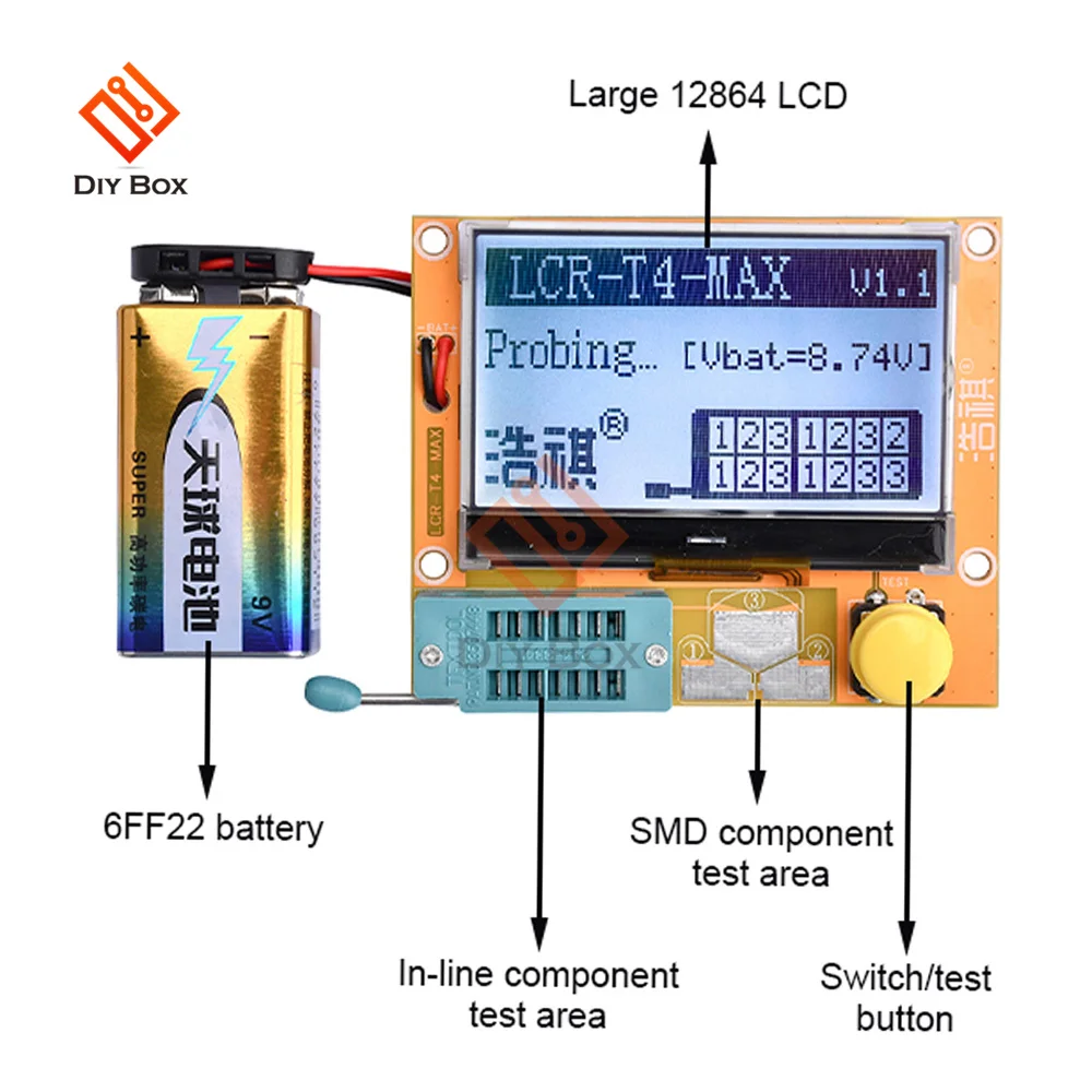 LCR-T4-MAX ESR Meter Transistor Tester 2.7 inch 12864LCD Diode Triode ...