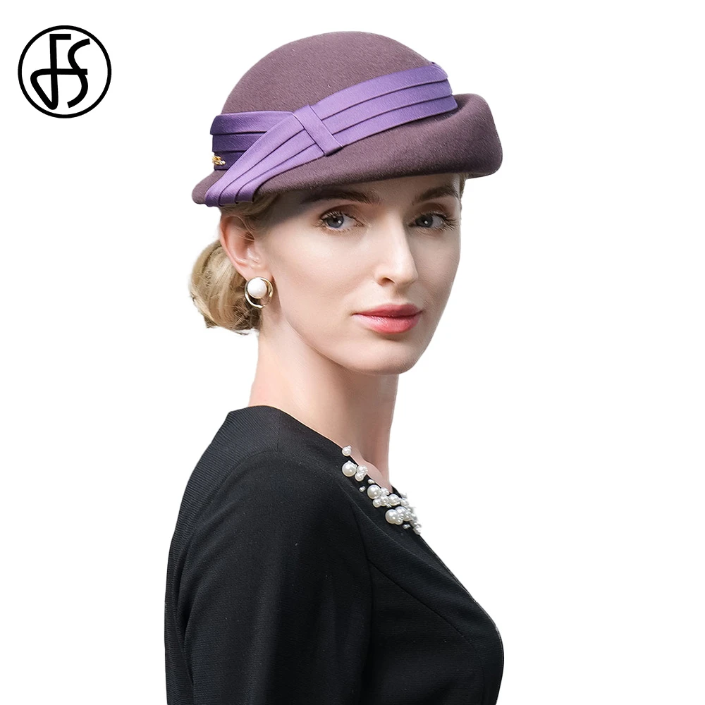 FS Fashion Vintage Millinery Purple Wool Beret Hats For Women Versatile ...