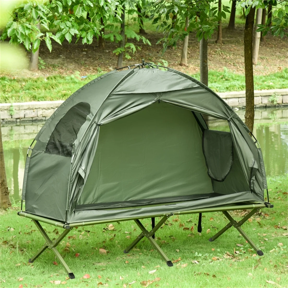 Camping-Tent-Cot-Single-Person-Folding-Cot-Combo-Off-Ground-Tent ...