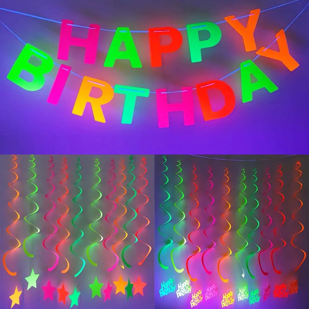 Neon Garland Fluorescent Banner Luminous Streamers UV Light Party Decor ...