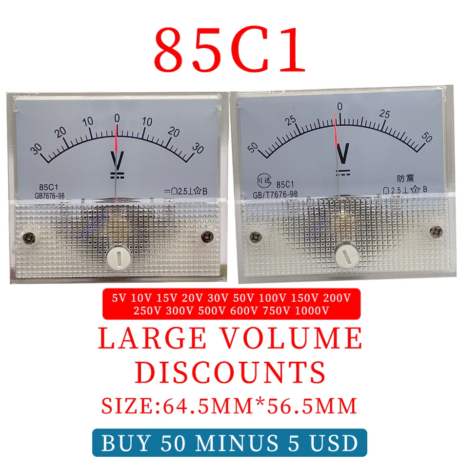 DC Voltmeters 85C1 Analog DC Voltmeter Gauge 0-20V - Panel Mount ...