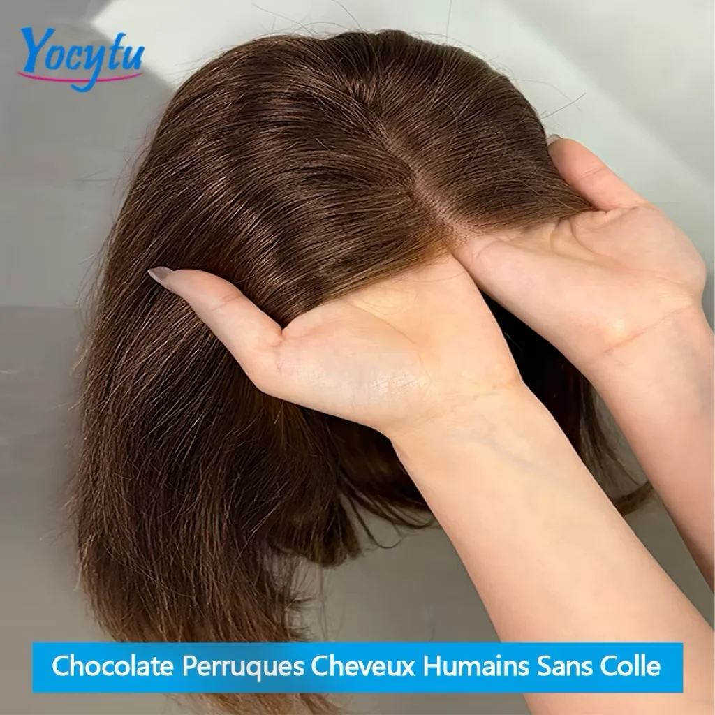 Chocolate Brown Glueless Wigs Human Hair 10 12 Pouces Perruques Cheveux ...