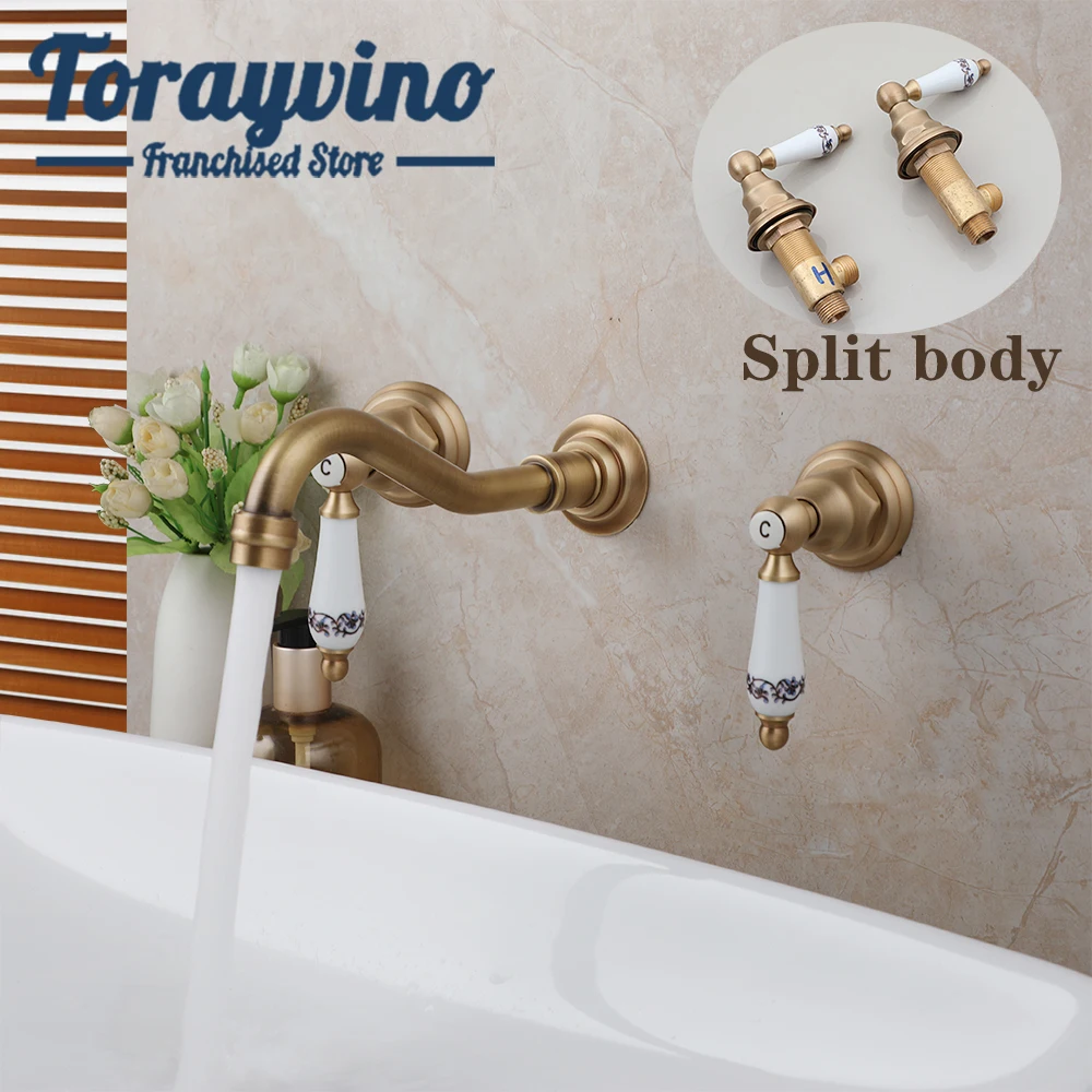 Torayvino-Bathroom-Antique-Brass-Bathtub-Faucet-Ceramic-Dual-Handle ...