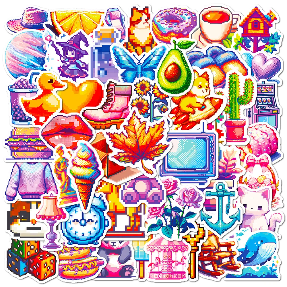 10-30-50Pcs-Aesthetic-Cartoon-Pixel-Style-Stickers-Cute-INS-Decals ...