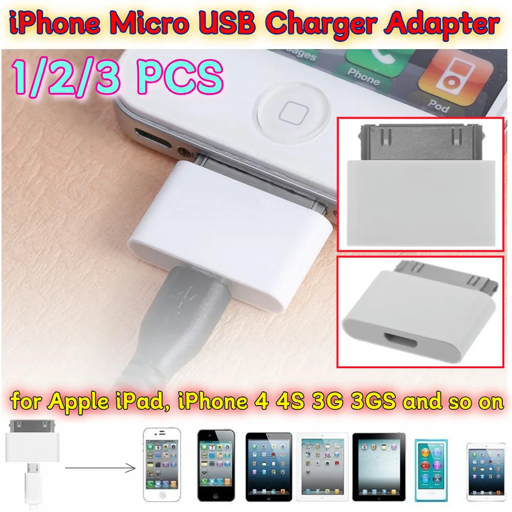 1-3PCS Micro USB to 30 Pin Charger Converter Adapter Compatible Female ...