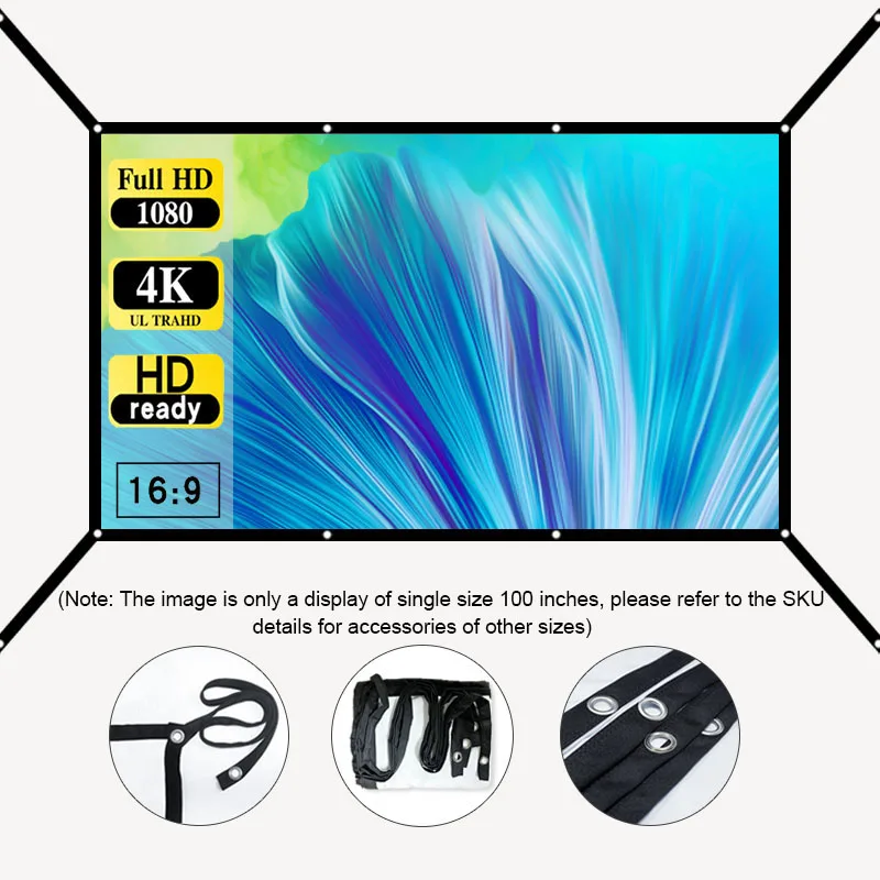 60-72-84-100-120-150 inch wall mounted folding projection screen 16:9 ...